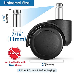 MaxGear 2" Office Chair Wheels Heavy Duty Replacement, Mute Rubber Rotating Desk Chair Caster Wheels, Safe for All Floors Including Hardwood, Universal Standard Stem Size Fits 99%, Set of 5
