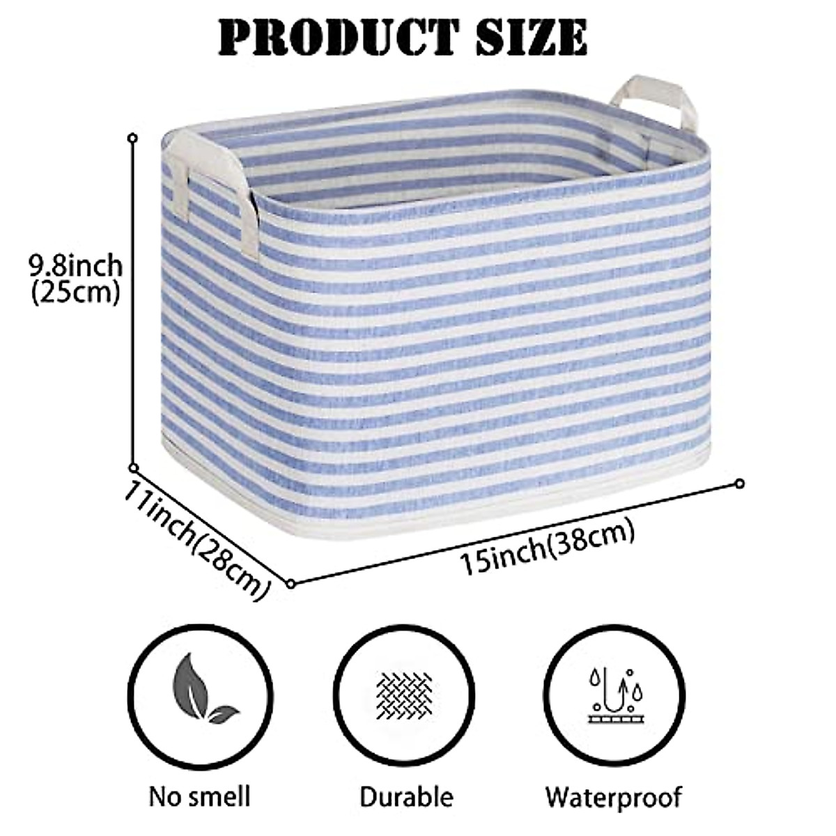 PFFVRP Storage Bins, Foldable Fabric Closet Storage Basket with Dual Handles, Strudy Storage Baskets for Shelves, Storage Boxes for Organizing, 3-Pack (Blue Stripes)