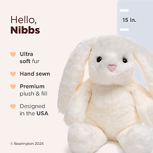 Bearington Nibbs The Stuffed Rabbit Plush, 15 Inch White Bunny Stuffed Animal, White Easter Bunny