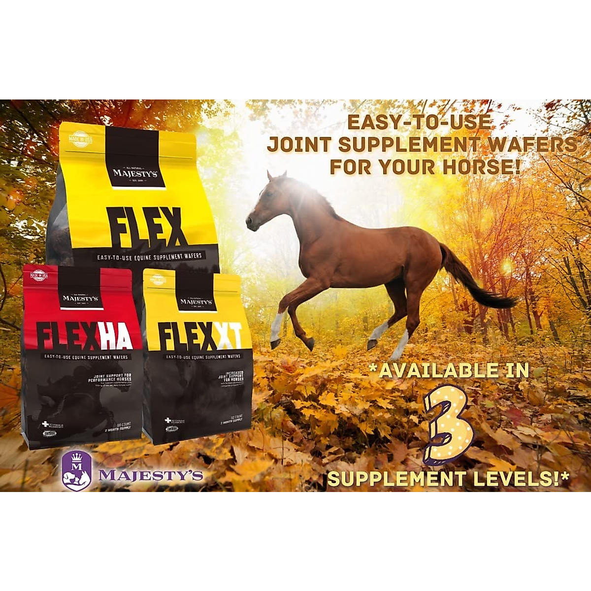 Majesty's Flex Wafers - Superior Horse / Equine Joint Support Supplement - Glucosamine, MSM, Chondroitin, Yucca, Vitamin C - 60 Count (2 Month Supply)