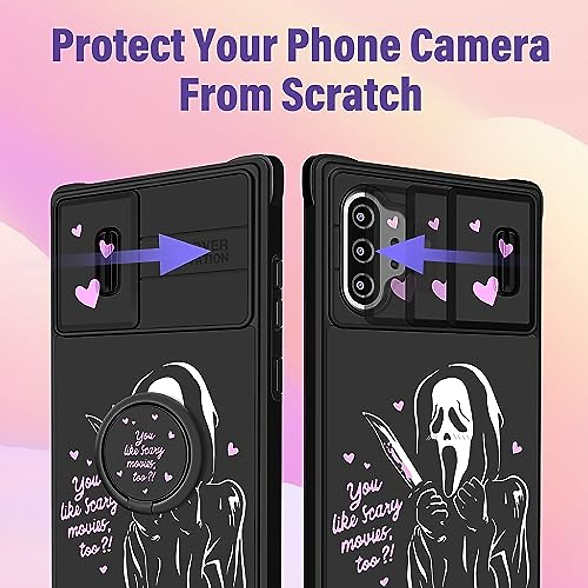 oqpa for Samsung Galaxy Note 10 Plus Phone Case Cute Cartoon Case for Galaxy Note 10 Plus for Women Girly Kawaii Funny Cover with Camera Cover+Ring Holder for Note 10+ Plus, Heart Skull