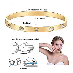VPKJewelry Stainless Steel for Women Men Bracelet Bangle Yellow 18k Gold Plated Diamonique CZ stone crystal (Gold, 7.50)