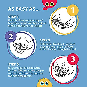 FunBites Set of 3 Food Cutters, Green Squares, Pink Hearts, Blue Triangles