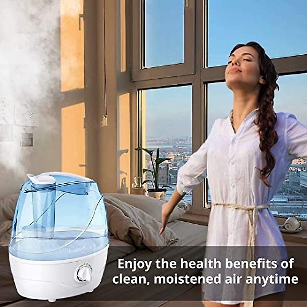 HemingWeigh Ultrasonic Humidifier with 28 Decibels, Safety Protection, Adjustable Mist, Easy to Clean Material, Tank with 2.2 Liter Capacity