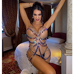 CCbodily Body Chains Jewelry Accessories - Boho Crystal Tassel Bikini Set Beach Cosplay Bra Chain Body Jewelry for Women And Girls (Style-5)