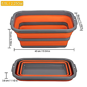 2 Pack Portable Sink with 2.25 Gal / 8.5L Each, Collapsible Tub for Washing Dishes, Outdoor, Camping and Hiking, Wash Basin for Home and Garden, Storage Bins for House