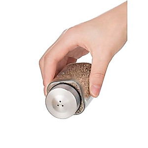 J&M Design Salt And Pepper Shakers Set Glass Bottle Stainless Steel Lid For Kitchen Tabletop Spice Seasoning Or Travel Set Of 2 Refillable Jar Dispenser Container Shaker