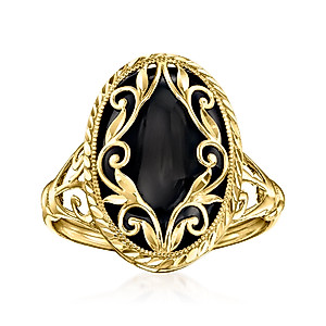Ross-Simons Black Onyx Scrollwork Ring in 14kt Yellow Gold. Size 8