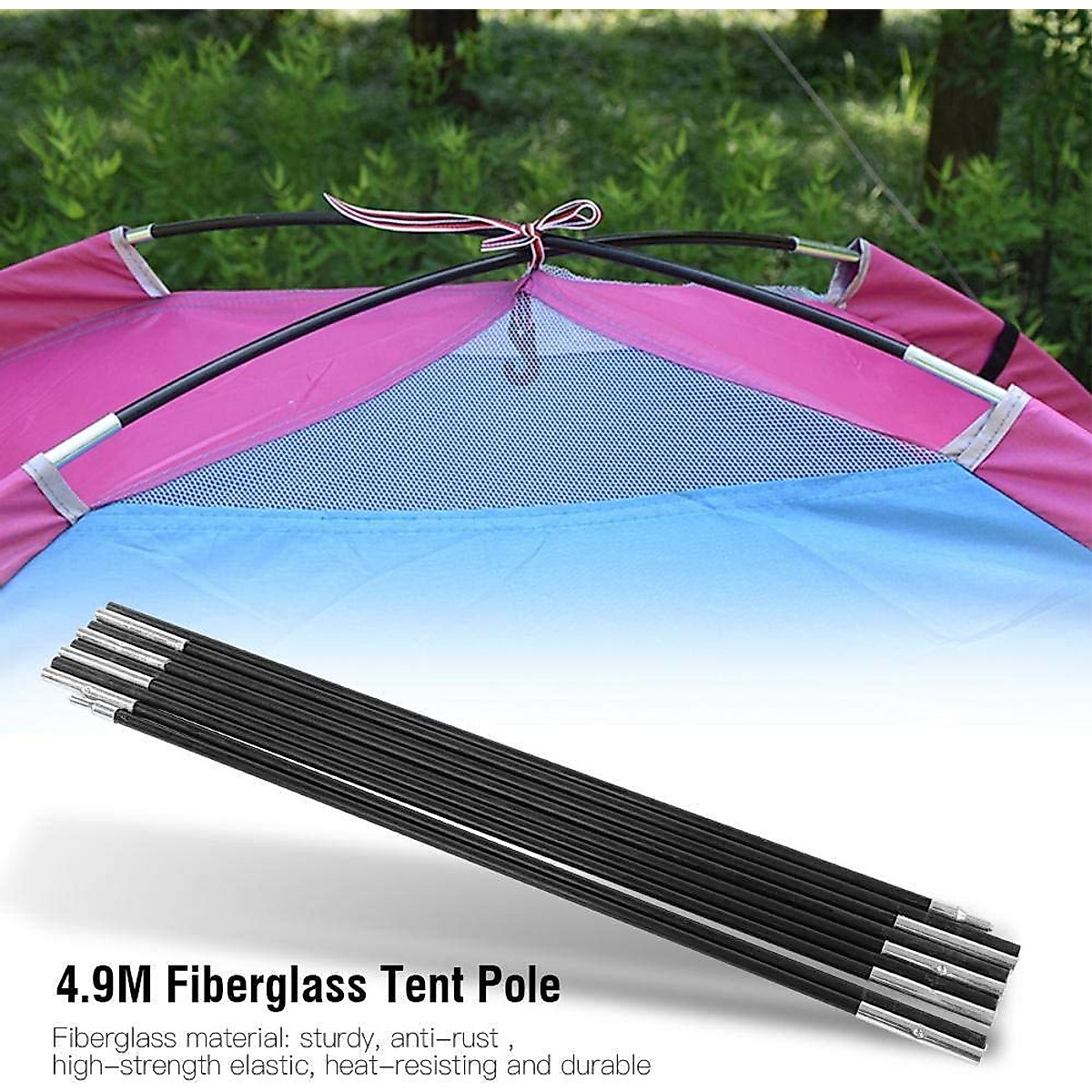 4.9M Tent Poles Replacement for Tarp, Multi Sections Foldable Adjustable Fiberglass Tarp Poles for Camping Backpacking,Lightweight Replacement Tent Poles