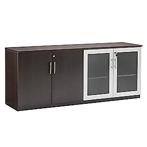 Mayline MVLCLDC Medina Low Wall Cabinet with Wood and Glass Doors, 72"W, Mocha Laminate
