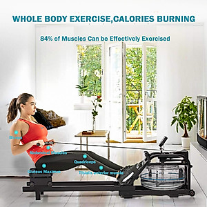 Vilobos Water Rowing Machine Sturdy Steel Frame Rower with Water Resistance Adjustable LCD Monitor for Calories Burned Sports Exercise Equipment in Home Gym