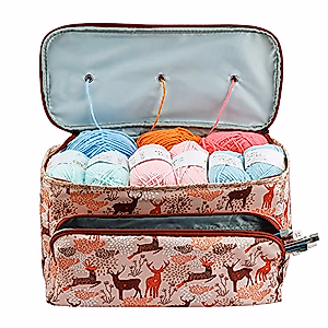 LOOEN Knitting Bag Large Size,Yarn Storage Organizer Tote Bag Holder Case Cuboid with Zipper Closure and Pocket for Knitting Needles Crochet Hooks Project Accessories,Easy to Carry