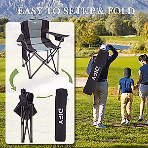 DIFY Oversized Camping Chair, Fortable and Portable, Padded Adjustable Armrest, Max Weight 450lbs. Outdoor Chair with Cup Holder & ice Bag.(Black)