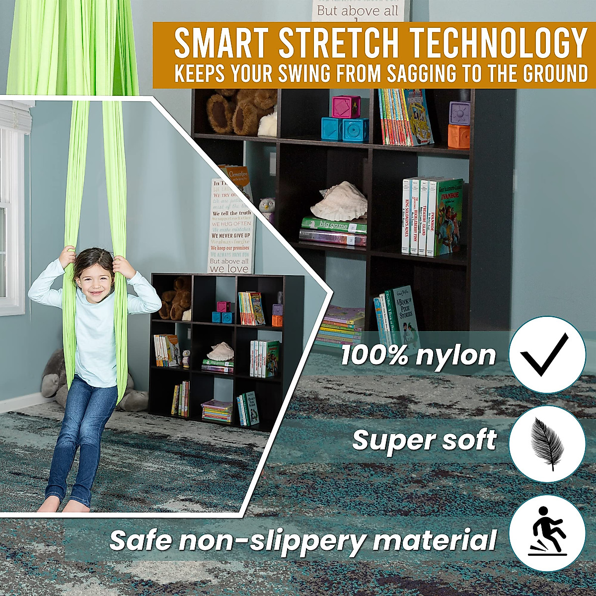 Friendly Cuddle Indoor Swing for Kids – Indoor Sensory Swing, or Outdoor, + 360° Swivel Calming Compression Therapy Swing Hammock for Kids & Adults with All Hardware – Sensory-Motor Toys & Gifts