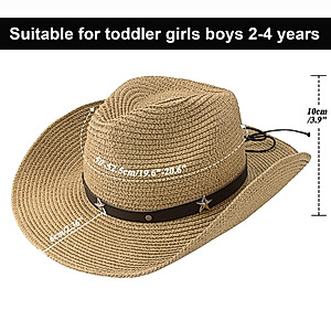 Straw Western Cowboy Hat for Toddler Girls Boys Summer Sun Hat Western Cowgirl for Kids 2-4Yrs Khaki