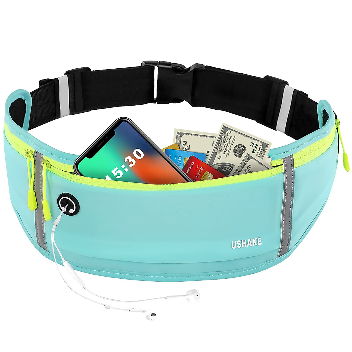 USHAKE Slim Running Belt, Workout Fanny Pack for Men Women,Exercise Waist Pack for Apple iPhone Holder, Runner Belt for Running Walking Cycling Camping Gym Mint blue
