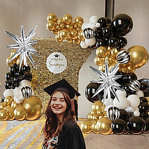 134Pcs Black White And Gold Balloons Arch Luxurious Retirement Metallic Golden Balloon Garland Set Decor Kit For Roaring 20s, New Year's, Birthdays, Graduations & Themed Celebrations