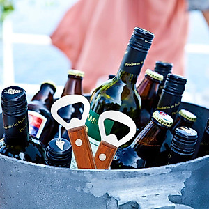 Bottle Punch Can Opener Stainless Steel Beer Bottle Opener Punch Bottle Opener with Wood Handle for Manual Bottles Cans (2, Wood Color)