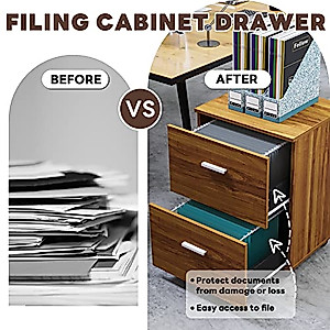 Maxtown 2 Drawer Mobile File Cabinet, Mobile lateral File Cabinet with Storage, Wood Filing Cabinet Under Desk, Printer Stand with Rolling, Teak