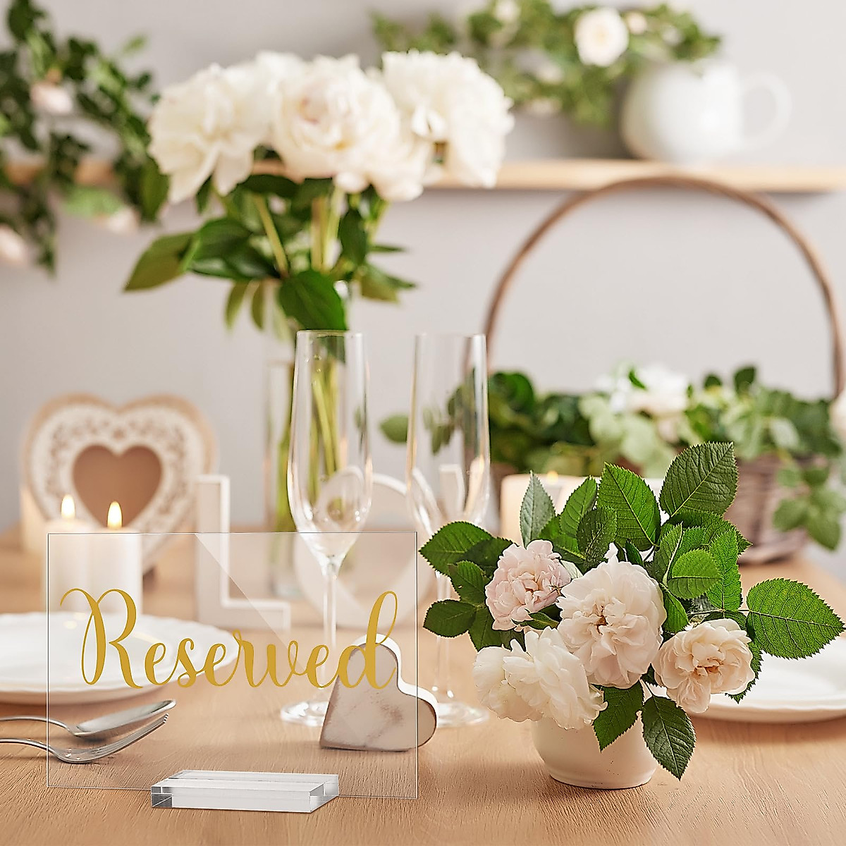 Roowest 10 Set Acrylic Reserved Table Signs Clear Wedding Reserved Signs with Holder Reserved Table Cards for Wedding Seating Reception Restaurant Birthday Party Ceremony Decoration(Clear, Gold)