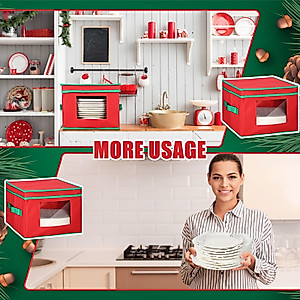 Silkfly 4 Pcs Christmas Dinnerware Storage Box China Storage Containers for Dishes Stackable Plate Storage with 48 Felt Dividers (Red,10 x 10 x 8 Inch)