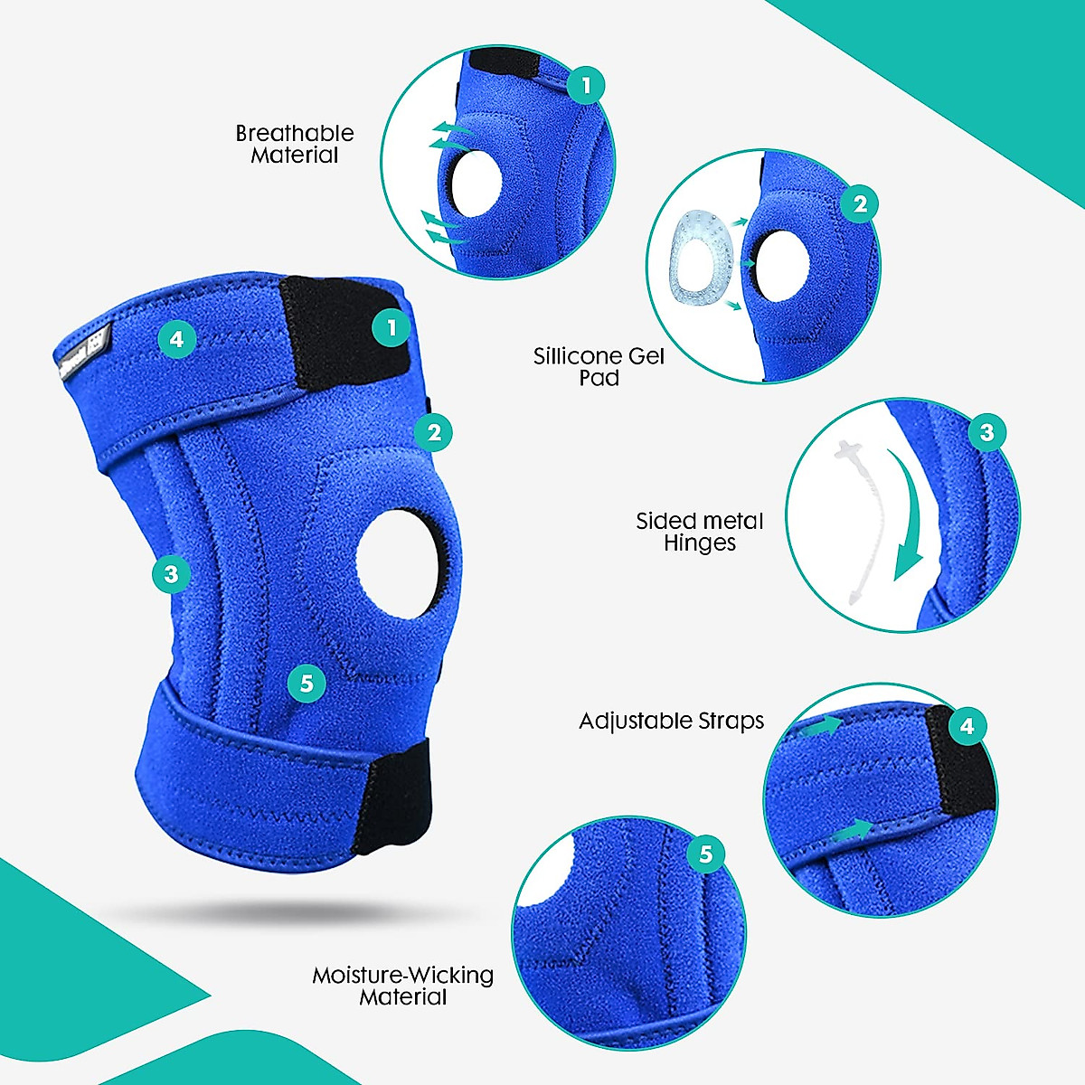 Movefix Knee Braces For Knee Pain, Patella Knee Braces For Knee Pain for Men and Women - Helps in Knee Support - Injury Recovery Knee Brace for Meniscus Tear, Arthritis, Workout (L/XL, Blue)
