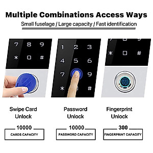 AMOCAM Fingerprint Password Access Control System with 5PCS ID Key Fobs, Fingerprint Door Lock Keypad Controller Support 10000 Users, Weatherproof, Backlight, Zinc Alloy Metal, Touch Panel