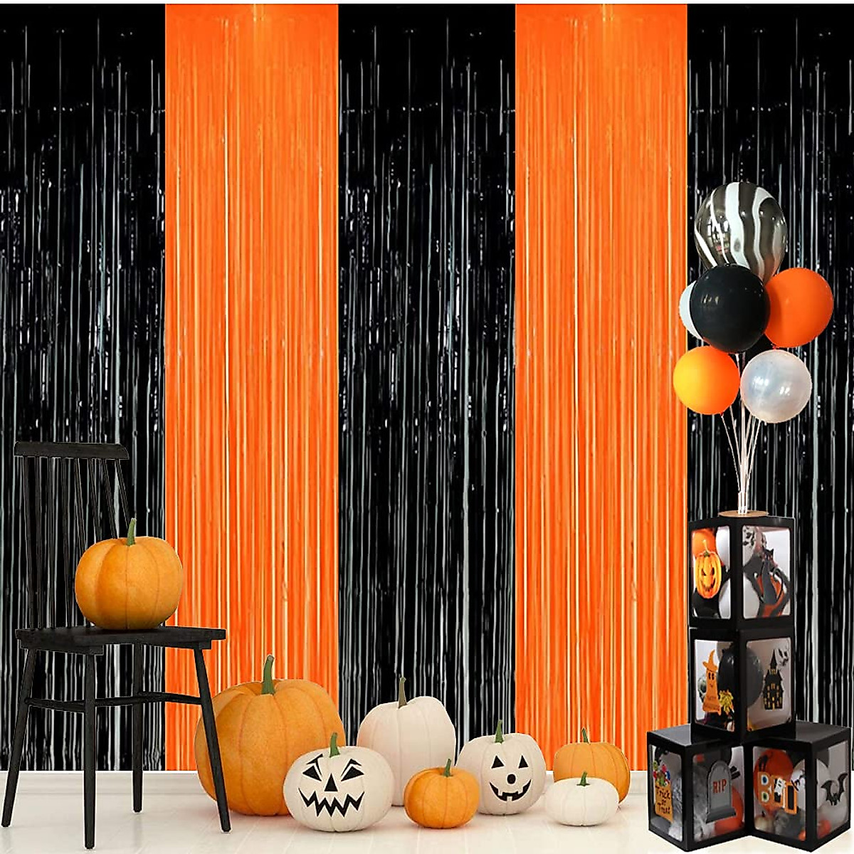 Halloween Party Decorations Black and Orange Backdrop Tinsel Photo Booth for Halloween Birthday Graduation Decorations
