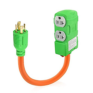 Flameweld Generator Adapter Cord - NEMA L14-30PTwist Lock Male to Four NEMA 5-20R, Heavy Duty Generator Locking Cord with Surge Protector Breaker, 30Amp 7500 Watts