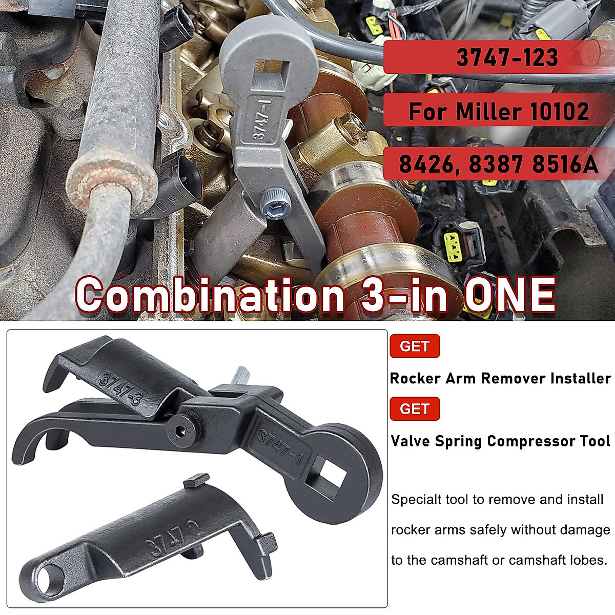 Camoo Rocker Arm Remover Installer & Valve Spring Compressor Tool for Chrysler, Dodge, Jeep 3.7 & 4.7L Replace OE# 3747-123 10102 8426 8387 8516A