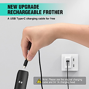 HAUSHOF Powerful Rechargeable Milk Frother, Handheld USB Type-C Electric Foam Maker for Coffee Latte, Cappuccino, Mocha, Macchiato, Frappe and Protein Powder, Detachable Stainless Steel Whisk, Black