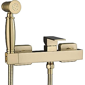 MINJING Brass Bidet Faucet Gold, Warm Mixer Strong Water Pressure Sprayer, Single Handle Wall Mount Bidet Toilet Kit, Hygienic Shower Sprayer Kit