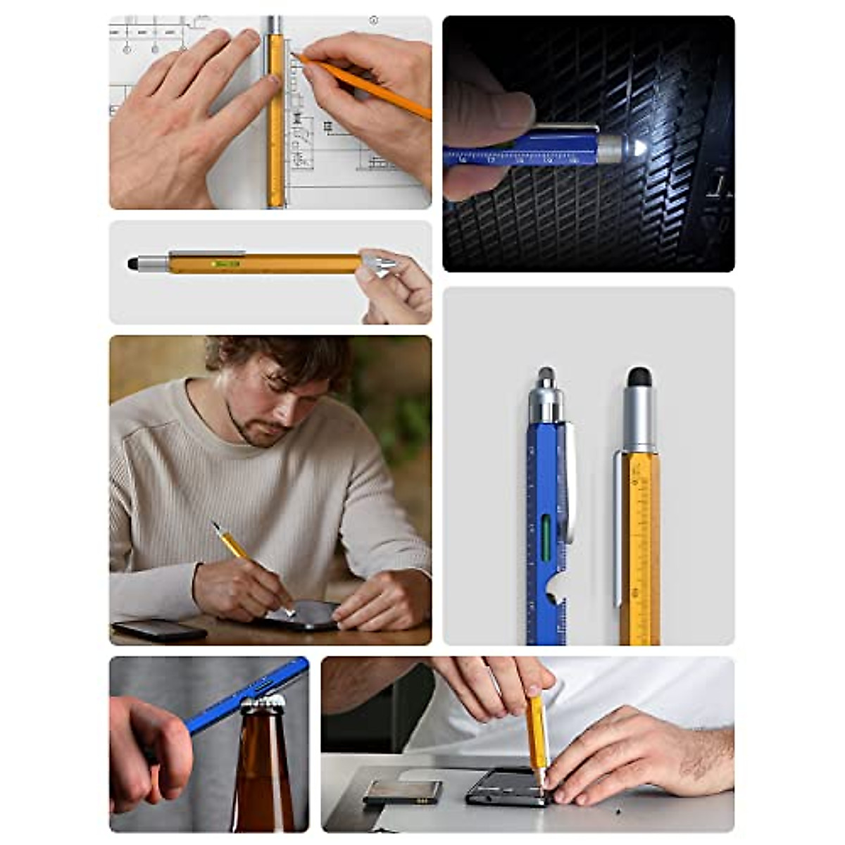 Stocking Stuffers Gift for Men-Multi Tool Pen Construction Tools,Cool Gadgets for Dad Husband Grandpa ,Fathers Gifts Ideas for Engineer Woodworkers Carpenter Stylus,Ruler,Level,Screwdriver,Flashlight