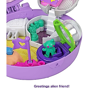 Polly Pocket Playset with 2 Micro Dolls, Toy Car & Surprise Accessories, Saturn Space Explorer Compact for Travel