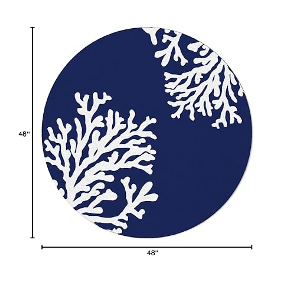 Round Area Rug 4ft Coral Beach Floor Carpets Washable Indoor Floor Area Mat Stain-Proof Mat Non-Skid Rugs for Living Room Dining Kitchen Bedroom Nursery, Ocean Theme Navy Blue Nautical Rug