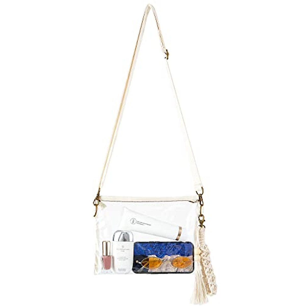 Mkono Clear Bag Stadium Approved, Small Purse for Women with Macrame Wristlet Transparent Concert Crossbody Bag for Sport Events Festival Concert Park