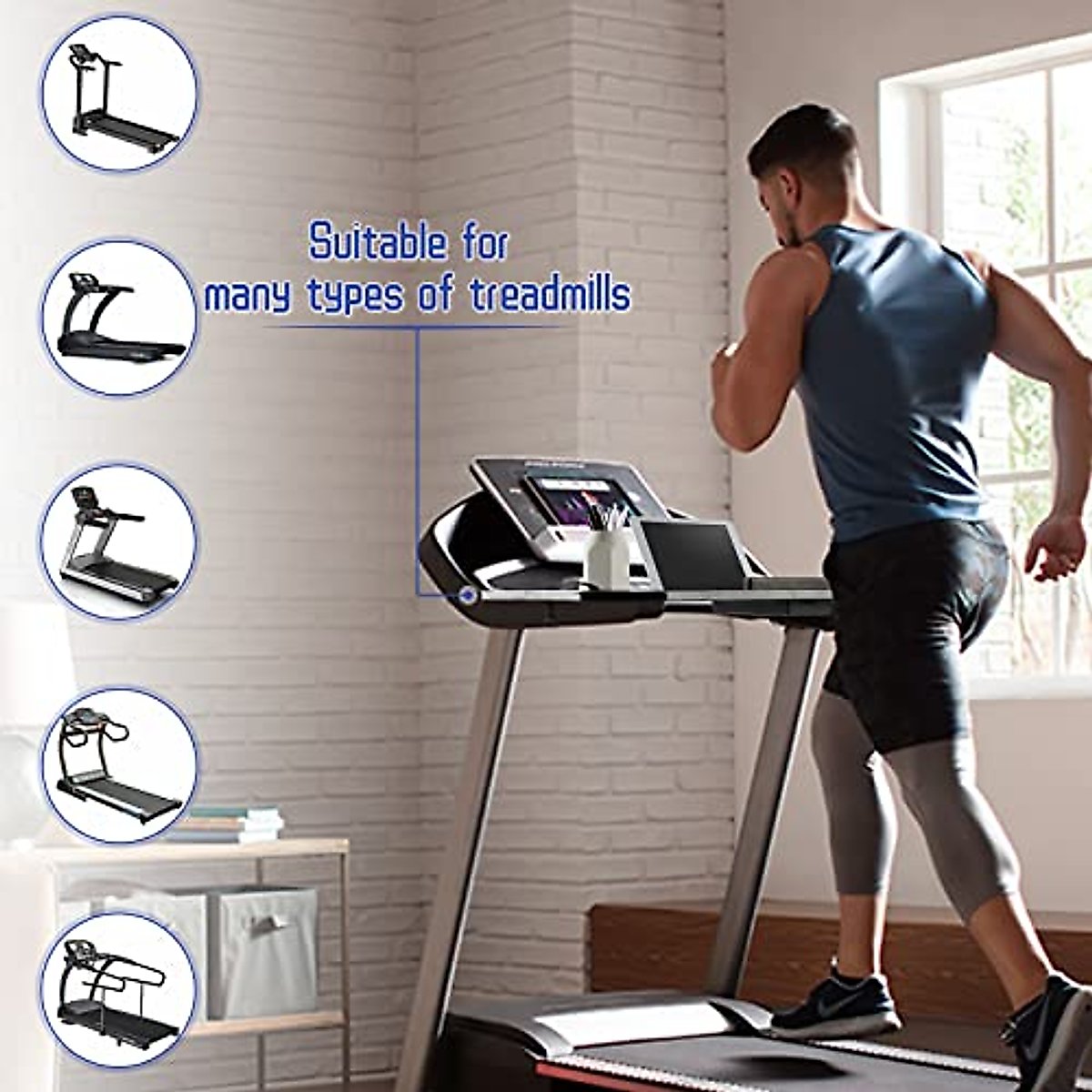 Natheeph Treadmill Desk Attachment, Upgrade Treadmill Desk Workstation with Non-Slip Mat, Universal Treadmill Laptop Holder with Drawer for Notebook/Laptop (Black)