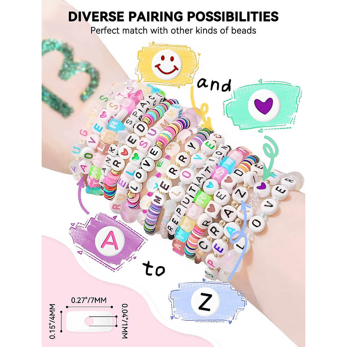 ARTDOT Letter Beads for Jewelry Bracelets Making, 1400 PCS 28 Styles Alphabet Smiley Face Heart Beads kit Crafts for Girls