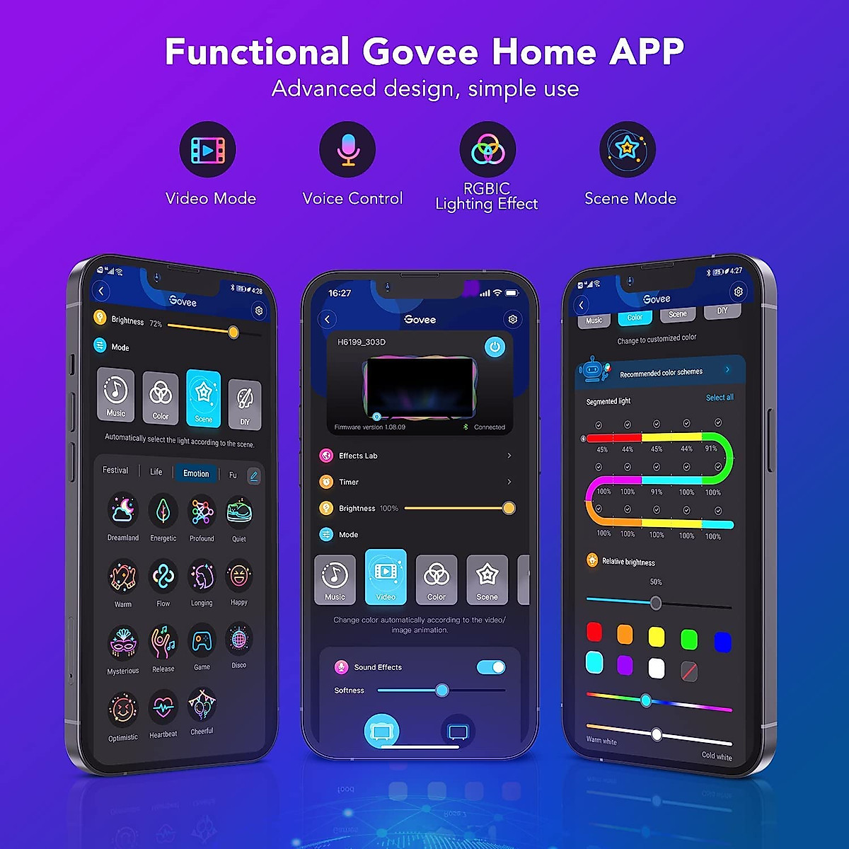 Govee Envisual TV LED Backlights with Camera, DreamView T1 RGBIC Wi-Fi TV Backlights for 55-65 inch TVs PC, Works with Alexa & Google Assistant, App Control, Music Sync TV Lights, Adapter, H6199