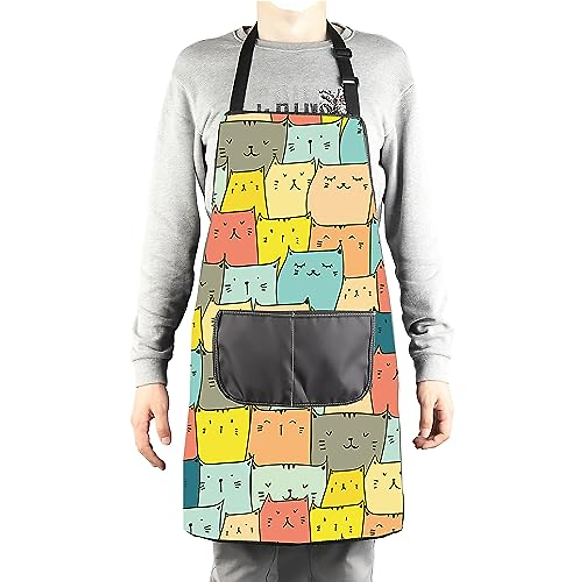 MBMSO Funny Cat Apron with Pockets Cat Kitchen Cooking Chef Baking Apron Cat Lady Gifts for Cat Lover Mom Gifts Kitten Aprons (Funny Cat Apron)