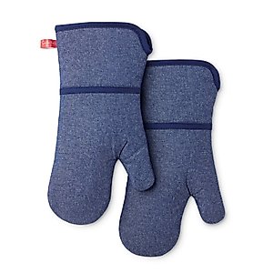 Sur La Table Kitchen Essentials Heat Resistant Chambray Oven Mitt 2-Pack Set, Navy Blue, 7"x13"