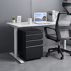 3 Drawer Locking File Cabinet, Under Desk Metal Filing Cabinet for Legal/Letter/A4 File, Fully Assembled Include Wheels, Home/Office Design (Black)
