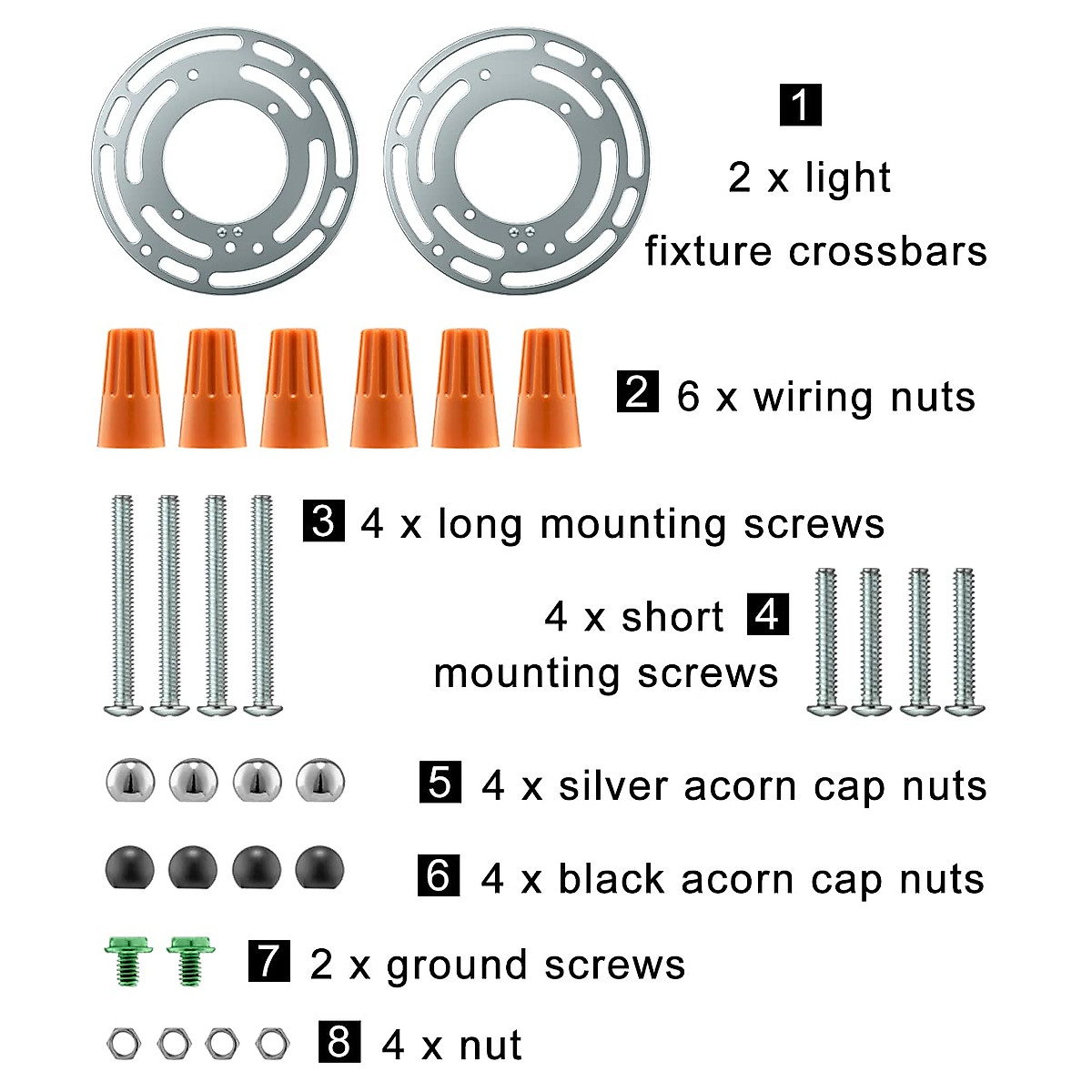 Qc 2 Pack Universal Light Fixture Mounting Bracket, 4 Inches Diameter Steel Crossbar Plate with Ground Screw for Mount Wall Light, Close to Ceiling Light, Chandelier Silver