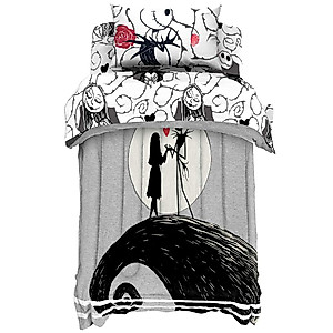 Jay Franco Disney Nightmare Before Christmas Moonlight 5 Piece Twin Bed Set - Includes Reversible Comforter & Sheet Set - Features Jack Skellington and Sally - Super Soft Microfiber