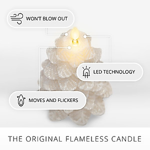 Luminara Christmas Tree Flameless Candle Glitter and Snow Finish Moving Flame Effect LED Candle, Timer, Remote Ready, Holiday Decoration (4.7" x 6.5", White Swan)