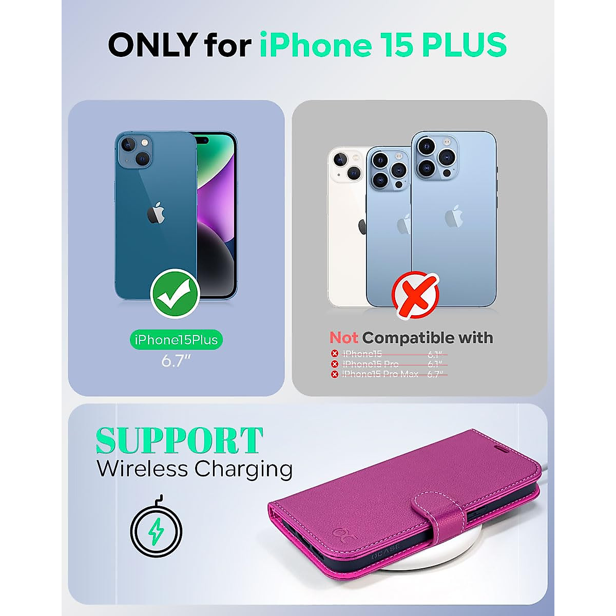 OCASE Compatible with iPhone 15 Plus Wallet Case, PU Leather Flip Folio Case with Card Holders RFID Blocking Kickstand [Shockproof TPU Inner Shell] Phone Cover 6.7 Inch 2023, Litchi Rose