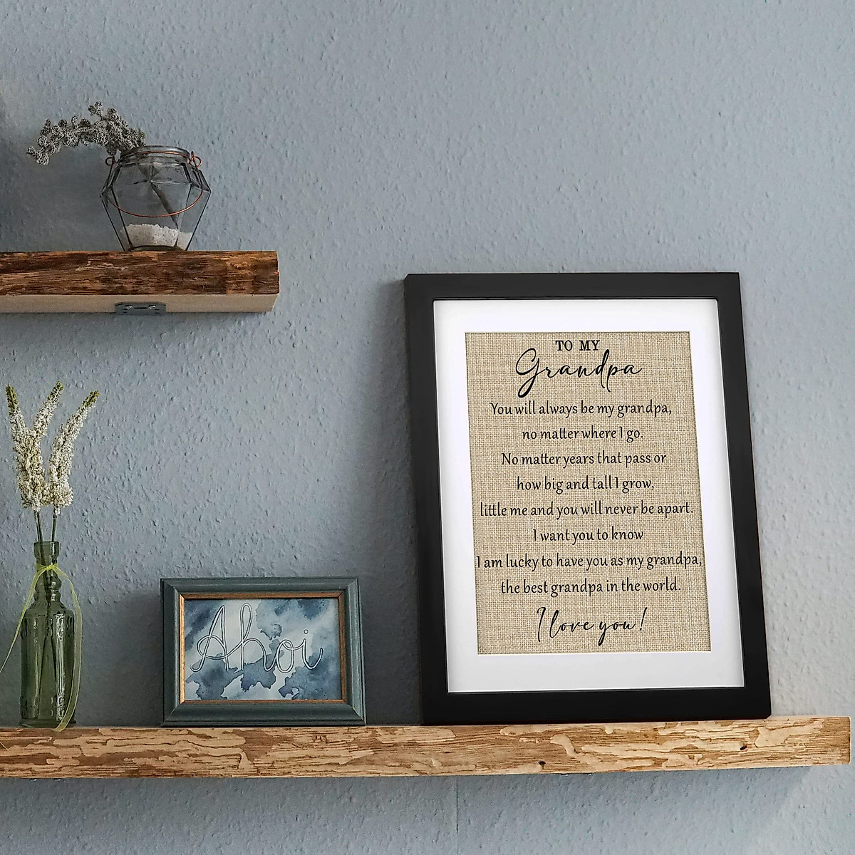 Grandpa Gifts from Granddaughter Grandson, 11" X 13" Burlap Print, Great Grandpa Fathers Day Birthday Gifts, Christmas Thanksgiving Gifts for Papa, Best Grandpa Ever Gift Ideas, I Love You Grandpa