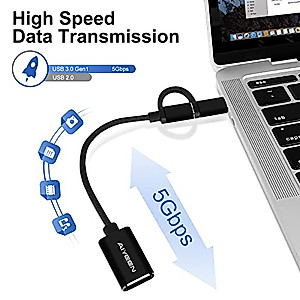 AIYEEN USB-C/Micro to USB Adapter, 2-in-1 USB 3.0, OTG Adapter Cable, Compatible with MacBook Pro, Android, Google, Samsung, and More, Black