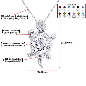 Jewel Zone US Simulated Aquamarine Gemstone & Cubic Zirconia Turtle Pendant Necklace In 14k White Gold Over Sterling Silver, 18" Chain