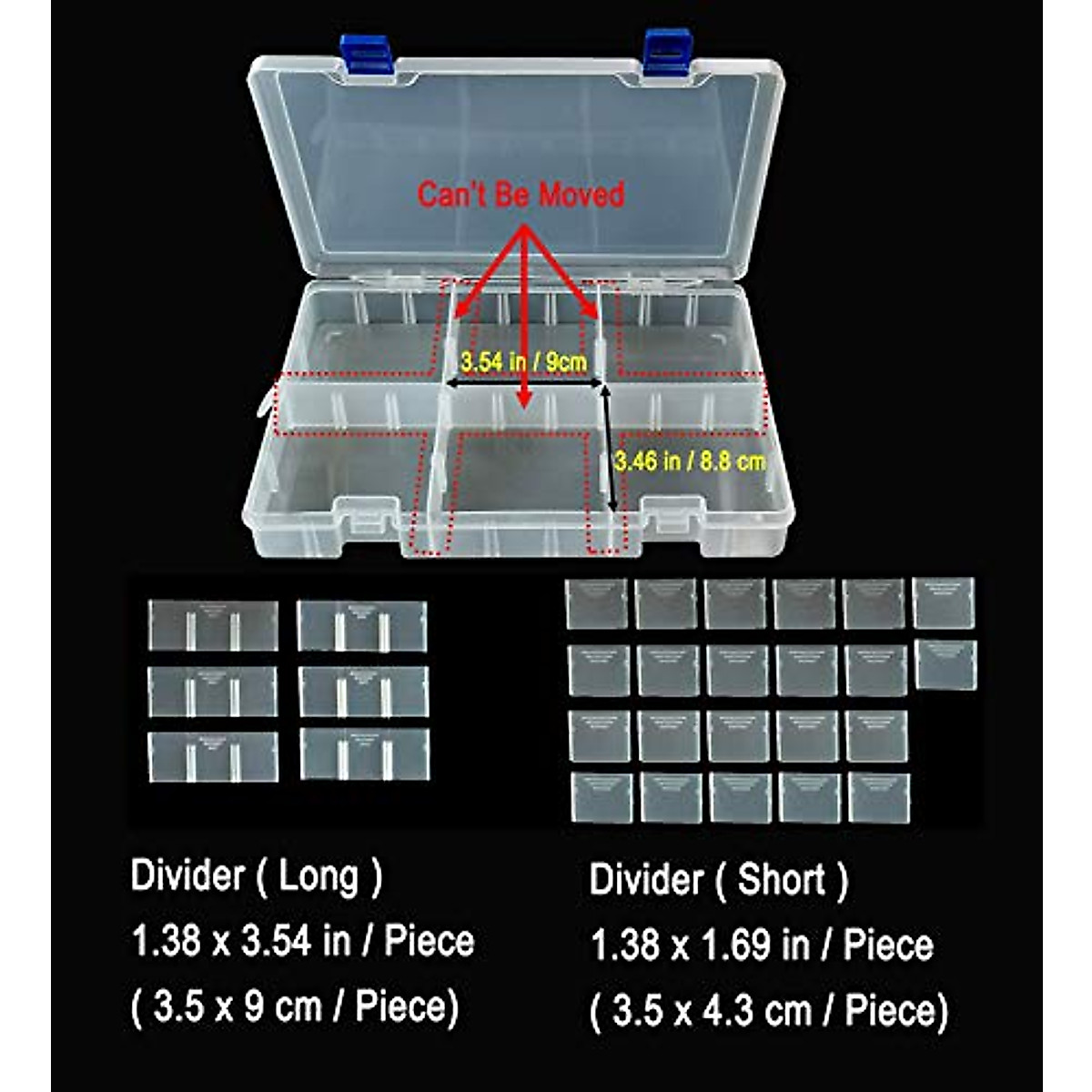 DARUITE Plastic Organizer Box with Dividers, (34 grids,3PCS) Compartment Organizer, Jewelry Organizer Box, Clear Organizer Box for Beads Earring Tool Fishing Hook Small Accessories